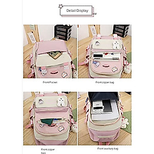 DAHUOJI Kawaii Backpack Set 5pcs Aesthetic Backpack for School Teens Girls Daypack Large with Pendants and Pins, Pen Case, Tote Bag, Small Bag(Purple)