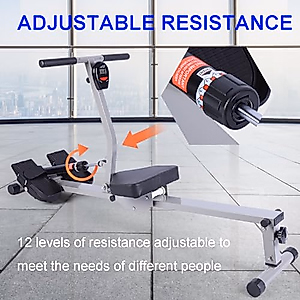 J Bryant Rowing Machine, 12 Levels of Resistance Adjustment Hydraulic Rowing Machine Home Compact Fitness Equipment, 300LBS Loading Capacity