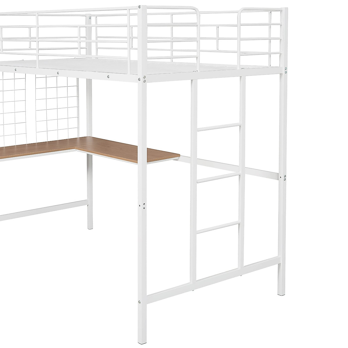 GINGVAT Twin Metal Bunk L-Shaped Desk Ladder and Safety Guardrails,Loft-Bed for Bedroom Kids Teens Adults, No Box Spring Required, White