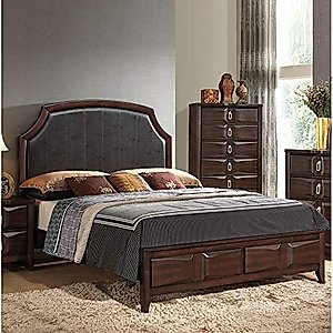 Knocbel Transitional Queen Bed Frame with 2 Drawers, Wood Platform Bed Mattress Foundation with Slats Support & Arched Headboard, Box Spring Required, 84" L x 63" W x 58" H (Espresso)