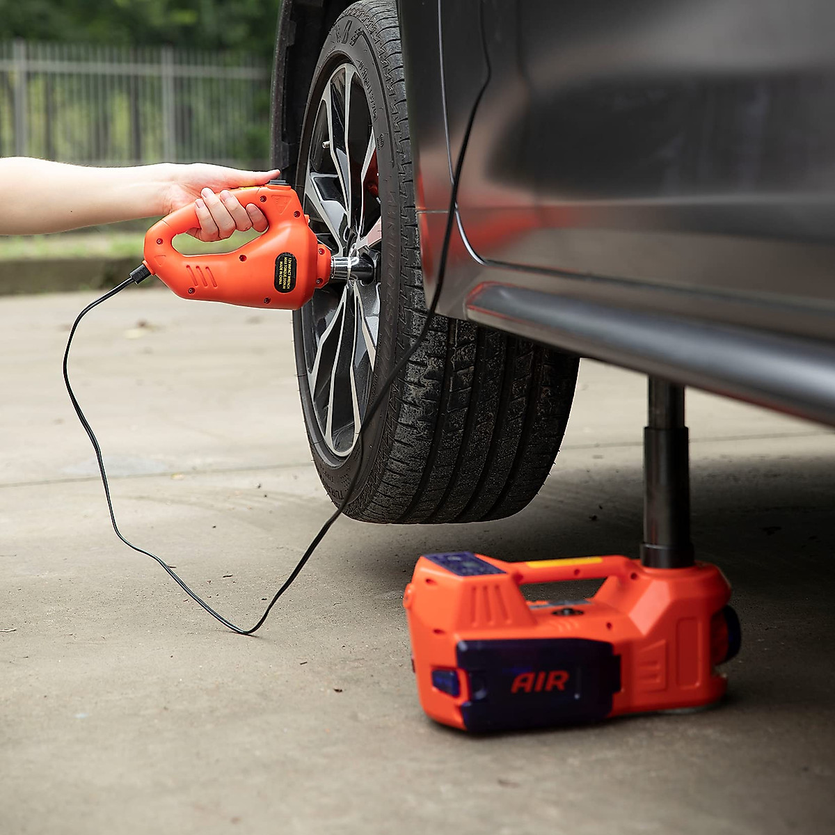 ROGTZ Electric Car Jack with Touch Screen, 2.0 Upgrade Portable 5 Ton Electric Car Jack Kit with Impact Wrench, 12V Electric Car Floor Jack, Built-in Air Pump for Road Emergencies