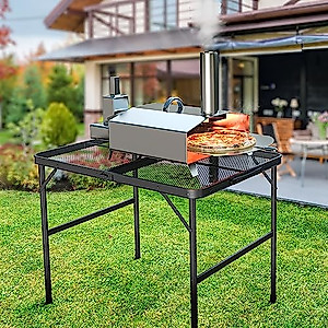 VINGLI Outdoor Grill Table, Picnic Folding Camping Table, 3 ft Portable Card Table Adjustable Height, Lightweight Aluminum Grill Tables for Outside, Beach, Garden, Patio, Party, Indoor, Black