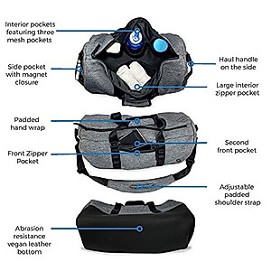 Smassy Durable Neoprene Gym Bag with Vegan Leather Bottom - Large Sports Duffel with Adjustable Shoulder Strap and Multiple Pockets
