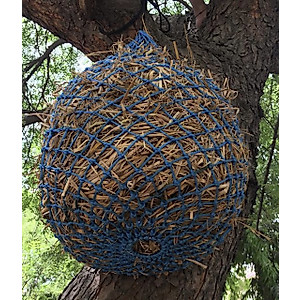 Majestic Ally 2 Pcs 1.25”x1.25” Holes Ultra Slow Feed 40” Very Sturdy Hay Net with Bottom Ring for Goat, Sheep and Livestock Simulatr grazing, Reduces Waste (Hurricane Blue)