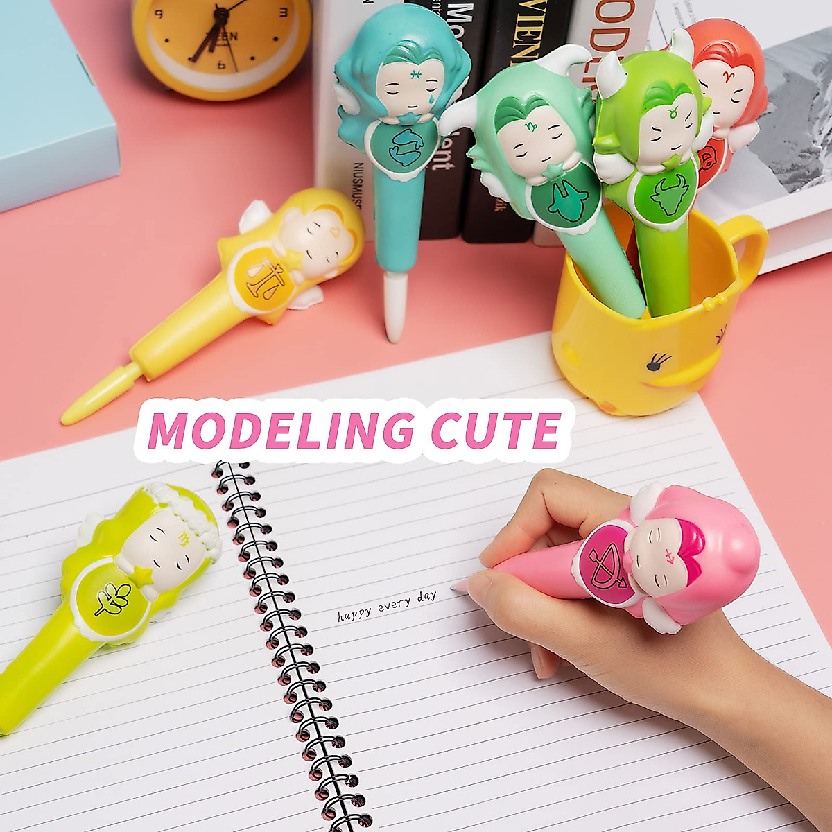 LemoHome Cute Pens squishy pens gel ink Animals Pens cute stationary Kawaii Pens Decompression Stress Relief Sponge Pens Set For Students Kids With Replacement Refills (Black)