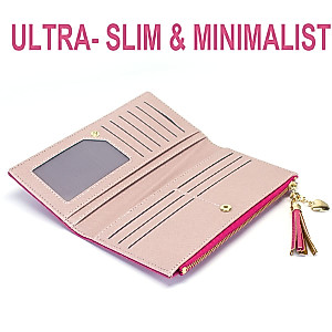 Womens Wallet Cute Elegant Long Slim Card Holder Case Minimalist Coin Purse Thin Tassels Zip Clutch Wallets for Girls Ladies
