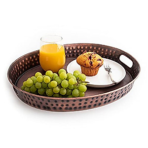 Monarch Abode Decorative Oval Serving Coffee Table Ottoman Tray, 17 x 13, Antique Copper Finish