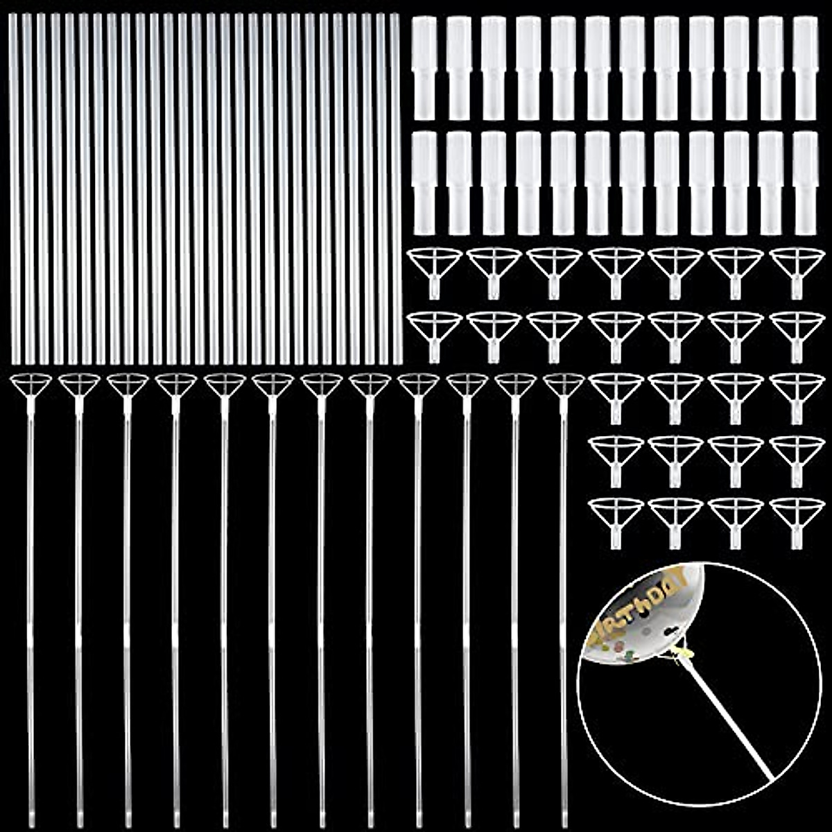 Bobo Balloon Sticks Clear Transparent Balloon Sticks Long Clear Balloon Holder with Cups for Balloons Birthday Valentine's Day Mother’s Day Graduation Wedding Anniversary decoration (25 Sets)