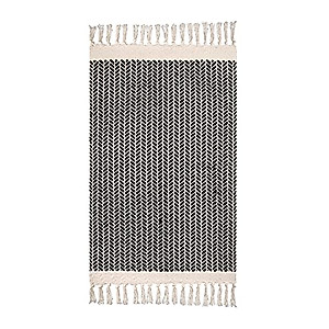 Lahome Boho Bathroom Rugs, Small 2x3 Front Door Mat Lightweight Kitchen Rug Woven Cotton Area Rug with Tassels, Farmhouse Washable Black and White Throw Rug Low Pile Carpet for Entry Laundry