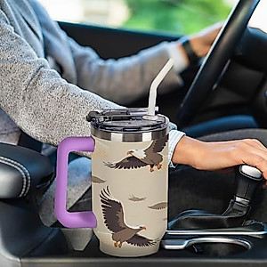 Bald Eagle Pattern 40 Oz Car Cup Stainless Steel Travel Mug Leak-Proof Insulated Tumbler with Handle Violet-style