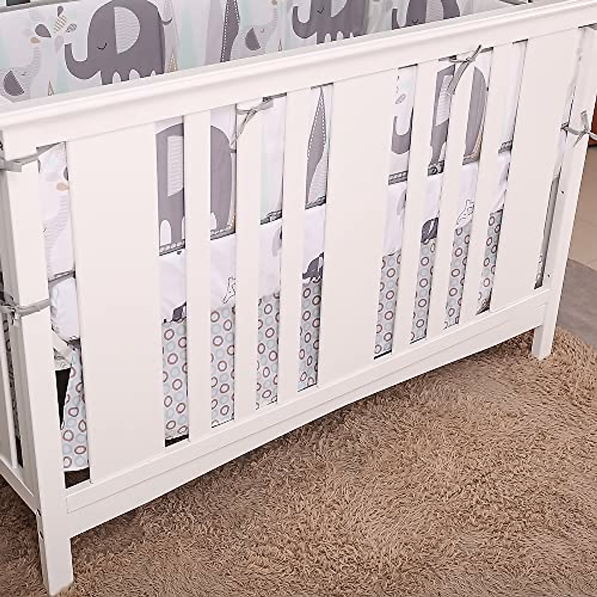 4Pcs Crib Bumpers Padded Crib Liner for Boys Girls, Breathable Baby Crib Bumper Pads for Toddler Inside Crib, Safe Crib Bumper Cushion Mesh Crib Liner Soft Cotton Crib Padding Bumper Crib Covers