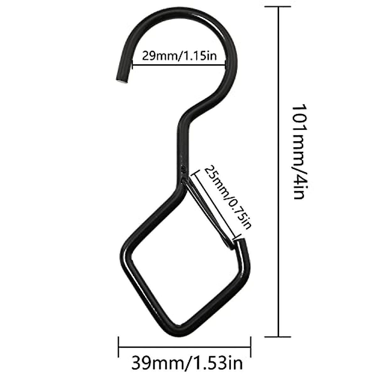 JianLing S Hook 8pcs 101x39mm Black Windproof S Hooks for Hanging Plants, Pots and Pans, Bags, S Shaped Hooks for Kitchen Utensil and Closet Rod, Safety Buckle Design Diamond Spring S Hook