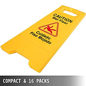 BestEquip 16 Pack Wet Floor Sign, 25" Caution Signs Wet Floor, Fold-Out Wet Floor Sign Bilingual, Double Sided Wet Floor Cones, Wet Sign Floor Sign for Restaurant Restroom Office