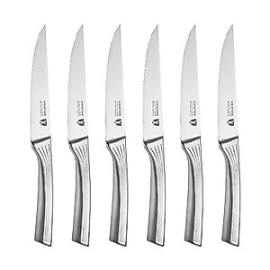 KINGSTONE 5" Steak Knives Set of 6 Pieces Kitchen Steak Knife Set German Stainless Steel Serrated Steak Knives with Gift Box Dishwasher Safe (6, sliver)