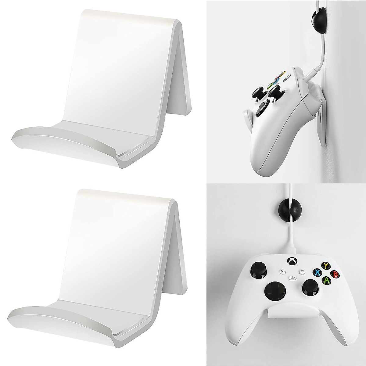 OAPRIRE Universal Controller Stand Holder 2 Pack for XBOX ONE PS4 PS5 SWITCH, Controller Wall Mount Gaming Accessories with Cable Clips&Anti-Slip Pads (White)