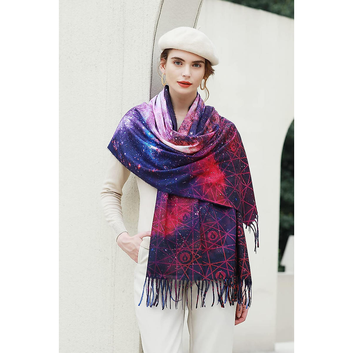 RIIQIICHY Pashmina Shawls and Wraps for Evening Dresses Fall Winter Scarfs for Women Blanket Scarf Painting Printed Scarves