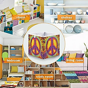 Tie Dye Peace Sign Storage Basket Storage Bin Rectangular Collapsible Shelves Basket Large Toy Chest Organizer for Home Office Dormroom