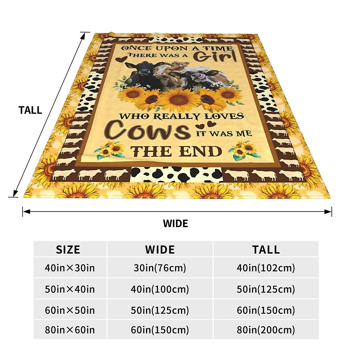 Cow Blanket Sunflower Blanket for Girls Boys Farmhouse Cows Flannel Fleece Cow Animal Stuff Blanket Super Soft Cozy Plush Fuzzy Blankets for Couch Sofa Bed Gifts for for Women Men Kids Adults 50"x40"