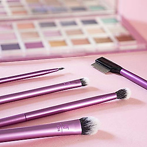 Real Techniques Cruelty Free Enhanced Eye Set, Eyeshadow and Brow Brushes, Purple, 6 Piece Makeup Brush Kit