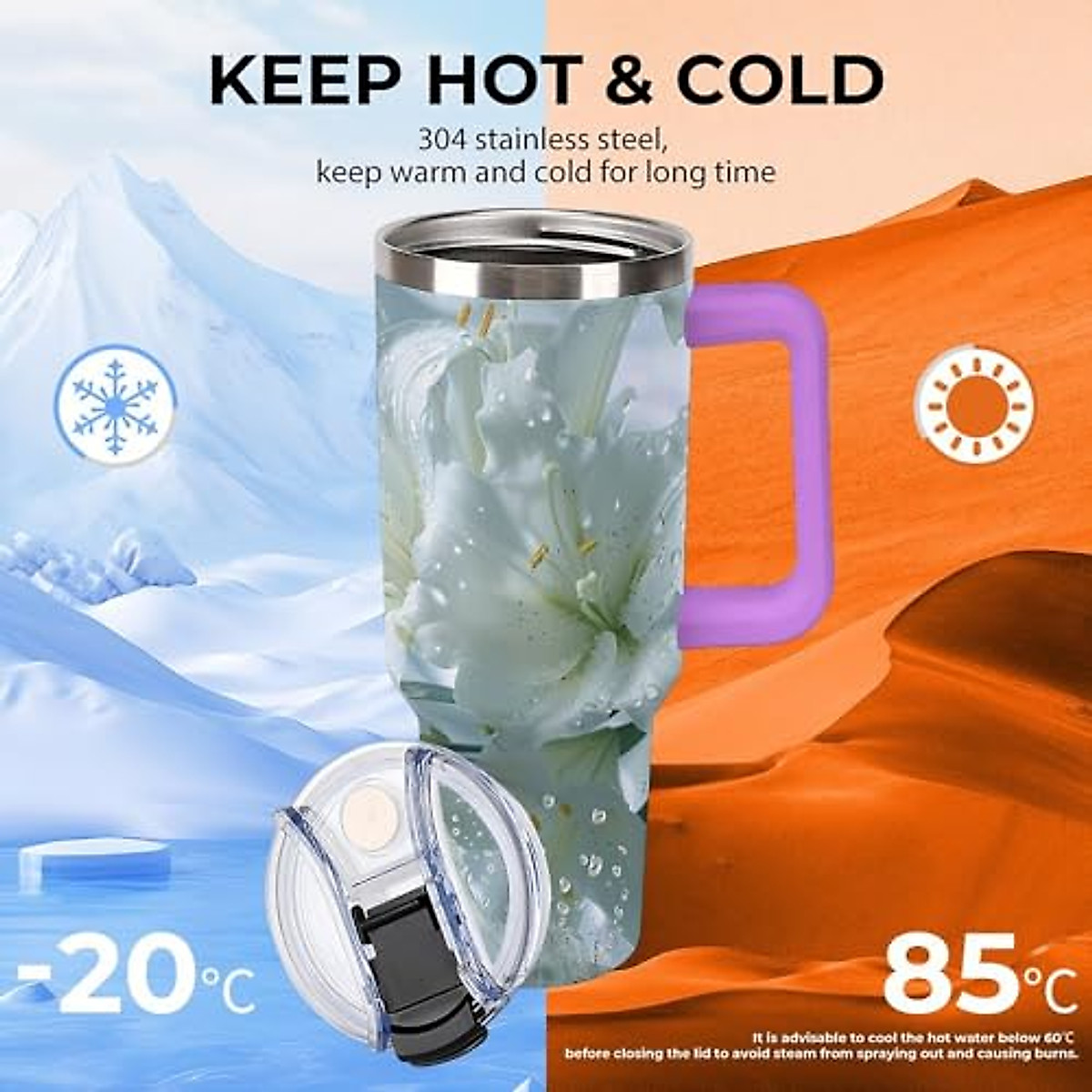 Lily Flower Insulated Tumbler with Lid And Straw Stainless Steel Travel Coffee Mug 40oz Violet-style