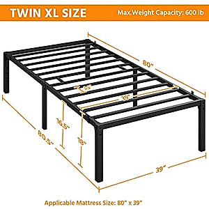 Yaheetech 18 inch Metal Platform Bed Frame Twin XL with Steel Slat Support and Underbed Storage Space Non-Slip Mattress Foundation No Box Spring Needed Tool-Free Assembly Black