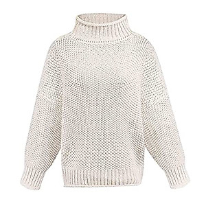 cooki Sweaters for Women, Womens Long Sleeve Turtleneck Oversized Knitted Sweaters Casual Outerwear Sweatshirt Tops Pullover Beige