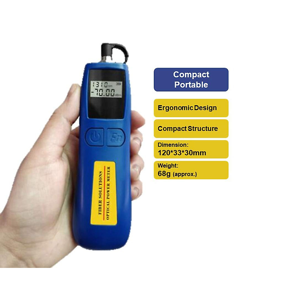 QIIRUN Optical Power Meter -70~+10 dBm Fiber Light Meter for Testing 6 Calibrated Wavelengths, 68g Light Weighted