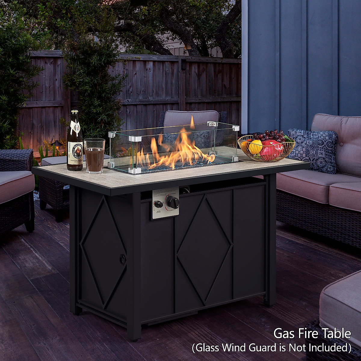 Yaheetech Propane Fire Pit 43in, Rectangle Propane Fire Pit Table 50,000 BTU Firepit with Ceramic Tabletop & Steel Base, Glass Fire Stones & Water-Resistant Cover for Outside