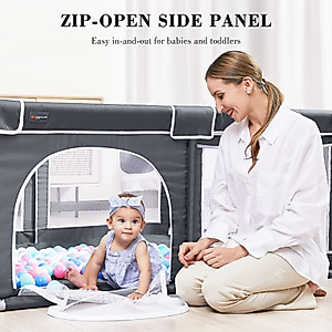 ANGELBLISS Baby Playpen, Extra Large Playard, Indoor & Outdoor Kids Activity Center with Anti-Slip Base, Sturdy Safety Play Yard with Breathable Mesh, Kid's Fence for Toddlers (Dark Grey, 50x50)