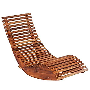 vidaXL 2X Solid Acacia Wood Rocking Sun Loungers Rocking Chair Chaise Lounge Outdoor Daybed Foldable Water Resistant Stable Durable Brown
