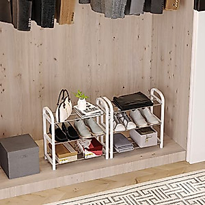 Hockmez 3-Tier Small Shoe Rack,Multifunctional Sturdy Lightweight Shoes Storage Organizer for Small Space, Free Standing Shoe Shelf for Closet Entryway Hallway Living Room (White)