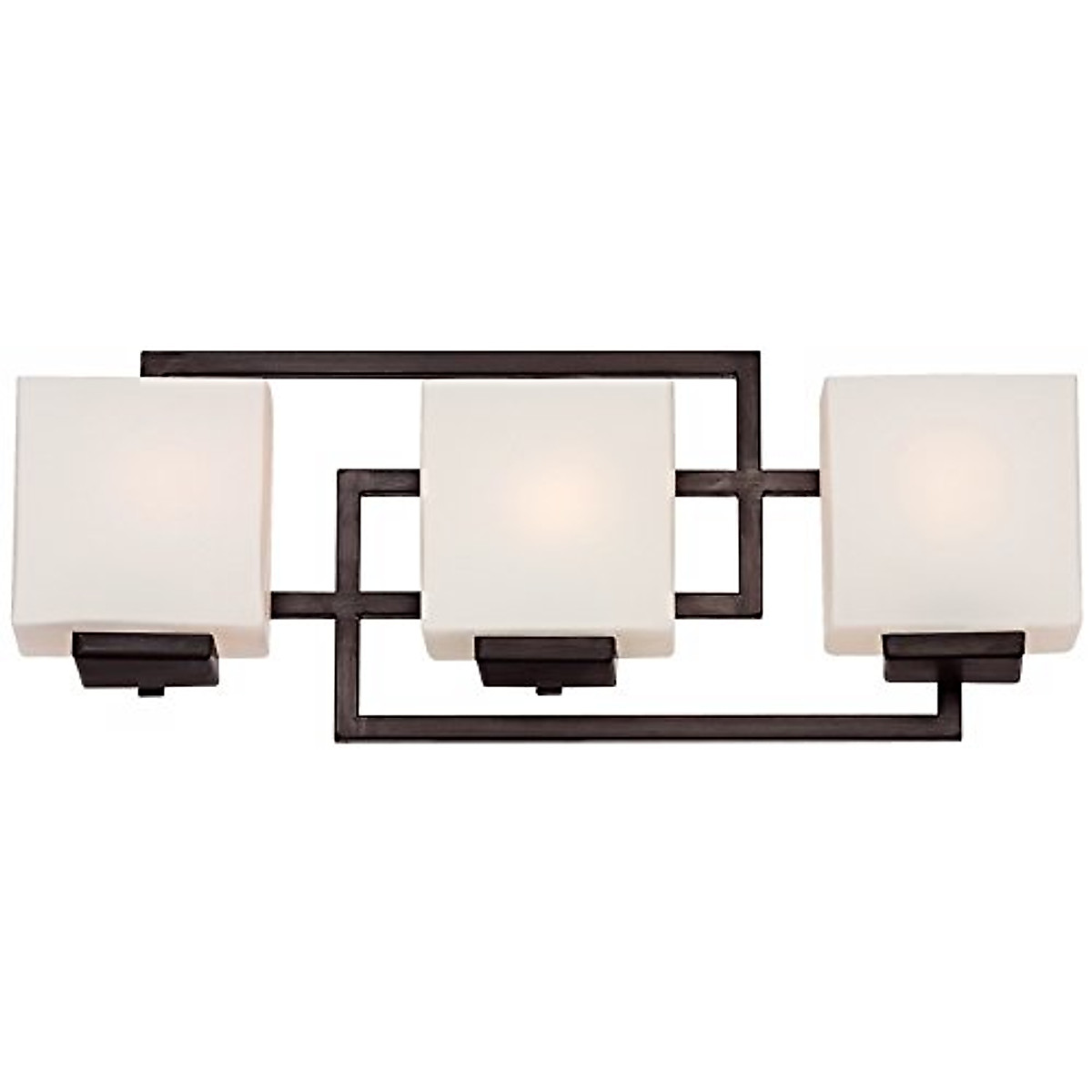 Possini Euro Design Lighting on The Square Modern Wall Mount Light Bronze Metal Hardwired 21" Wide 3-Light Fixture Geometric Opal Glass Shades for Bathroom Vanity Mirror House Home Room Decor