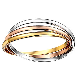 14k Tricolor Gold Interlocking Women's Bangle Bracelet, 7.5"