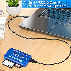 Onefavor SmartMedia Cards Reader Writer, All-in-1 USB Universal Multi Card Adapter Slim Hub Read Smart Media SD, XD, CF, MMC, MS Pro Duo, Camera Flash Memory Cards Reader for Windows, Mac, Linux
