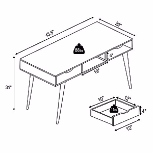 Tangkula Mid Century Desk with Drawers, Modern Writing Study Desk, Home Office Desk Computer Desk with Solid Wood Legs & Open Shelf, Study Workstation Multifunctional Vanity Table Desk for Bedroom