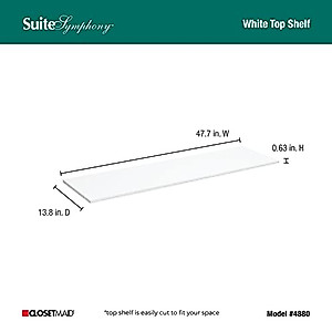 ClosetMaid SuiteSymphony Wood Top Shelf, Add On Accessory, Closet Shelf, 48 in. Wide, Pure White