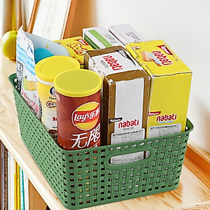 Taysisiter Plastic Weave Storage Basket, Plastic Storage Shelf Basket, 4 Packs
