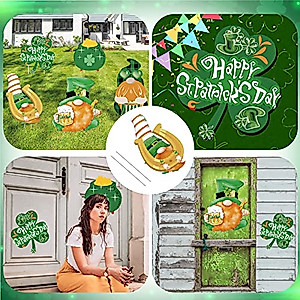 St. Patrick's Day Yard Sign Stakes Outdoor Decorations 5 pcs Irish Gnome Shamrock Green Lawn Sign for Saint Patty's Day Outside Lawn Yard Decorations Supplies 
