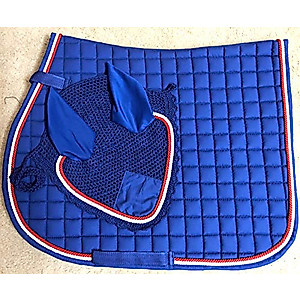 Horse English Saddle PAD with Matching Fly Bonnet with Ear NETS Breathable Cotton Handmade Full Size Stretchable Ears (Purple, Full)