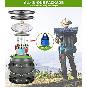 MEETSUN Camping Cookware Set 37 PCs,Large Size Hanging Pot with Camping Pots and Pans Set,Camping Cooking Set for 6 Person, Camping Mess Kit wiht Cups Dishes Forks Spoons Knives for Camping Hiking
