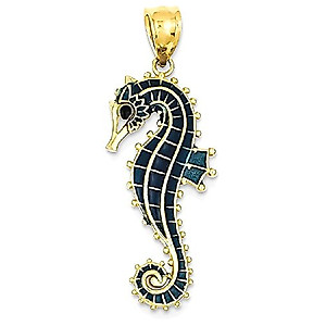IceCarats 14K Yellow Gold Blue Seahorse Necklace Charm Pendant 36mm x 12mm Only