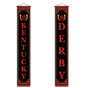 Kentucky Derby Porch Banner Welcome Run for The Roses Churchill Downs Horse Racing Party Front Door Sign Decoration Supply