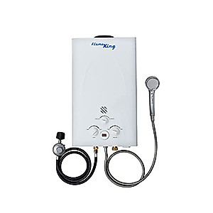 Flame King Portable Tankless Water Heater Propane Gas 10L 2.64 GPM at 68,000 BTU, Outdoor Instant Hot Water Shower for RV, Camping, Farm, Cabins
