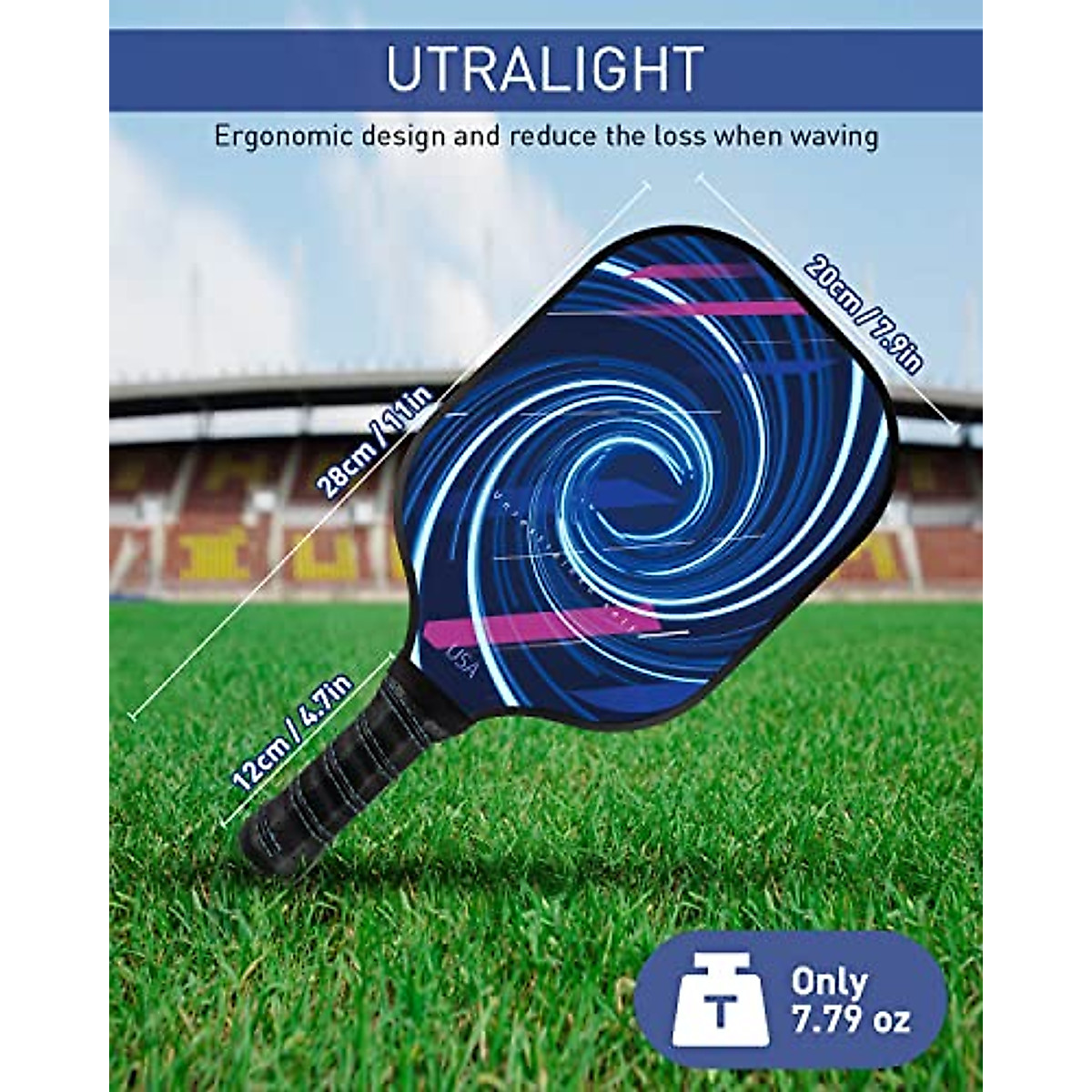 Pickleball Paddles 2 Pack, Fiberglass Surface Pickleball Set of 2 Rackets and 4 Pickleballs Balls, Lightweight Pickleball Rackets Ball Sets, Pickle-Ball Set with Portable Bag for Men Women