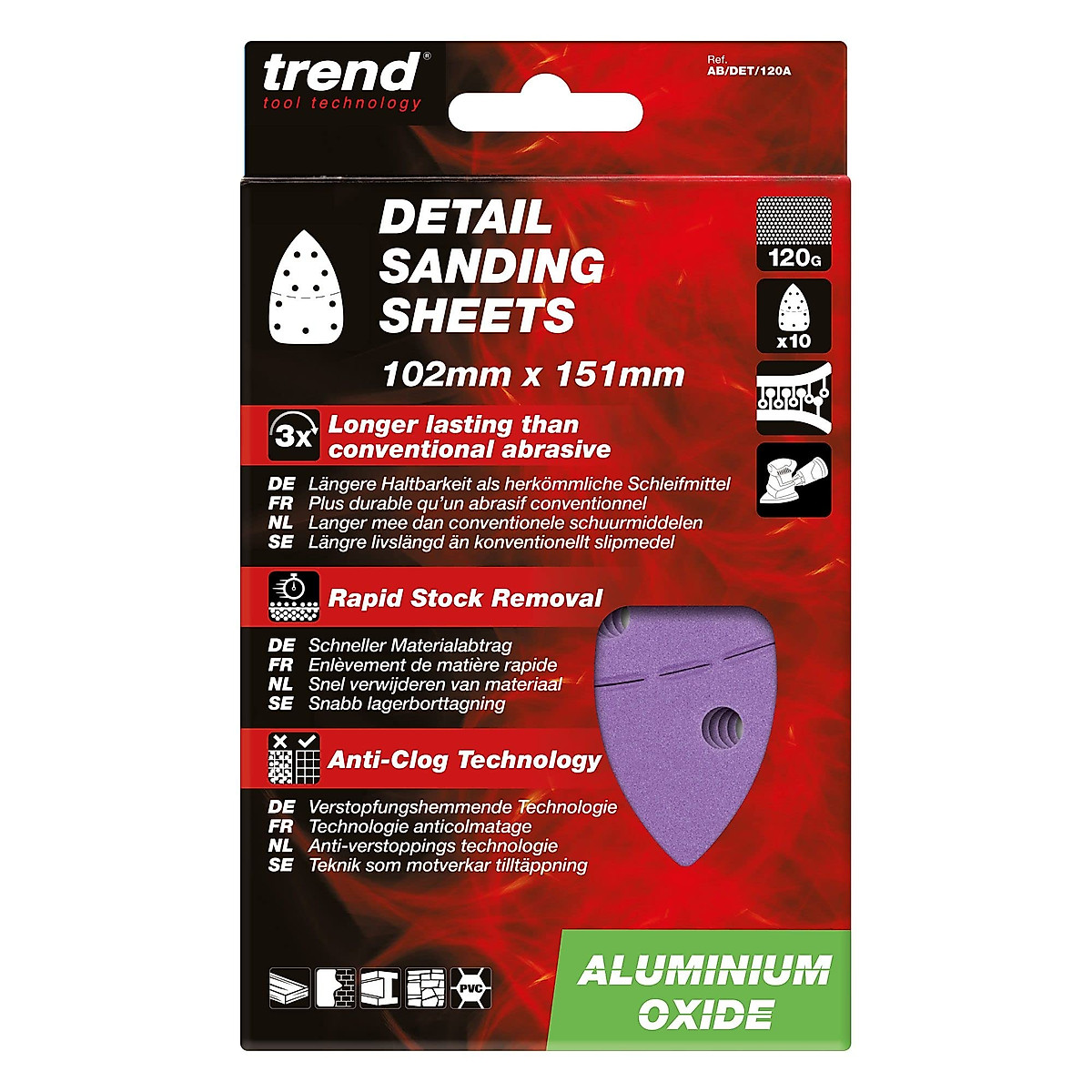 Trend Aluminium Oxide 4x6 Inch 120 Grit Abrasive Delta Sanding Sheets, AB/DET/120A, Pack of 10