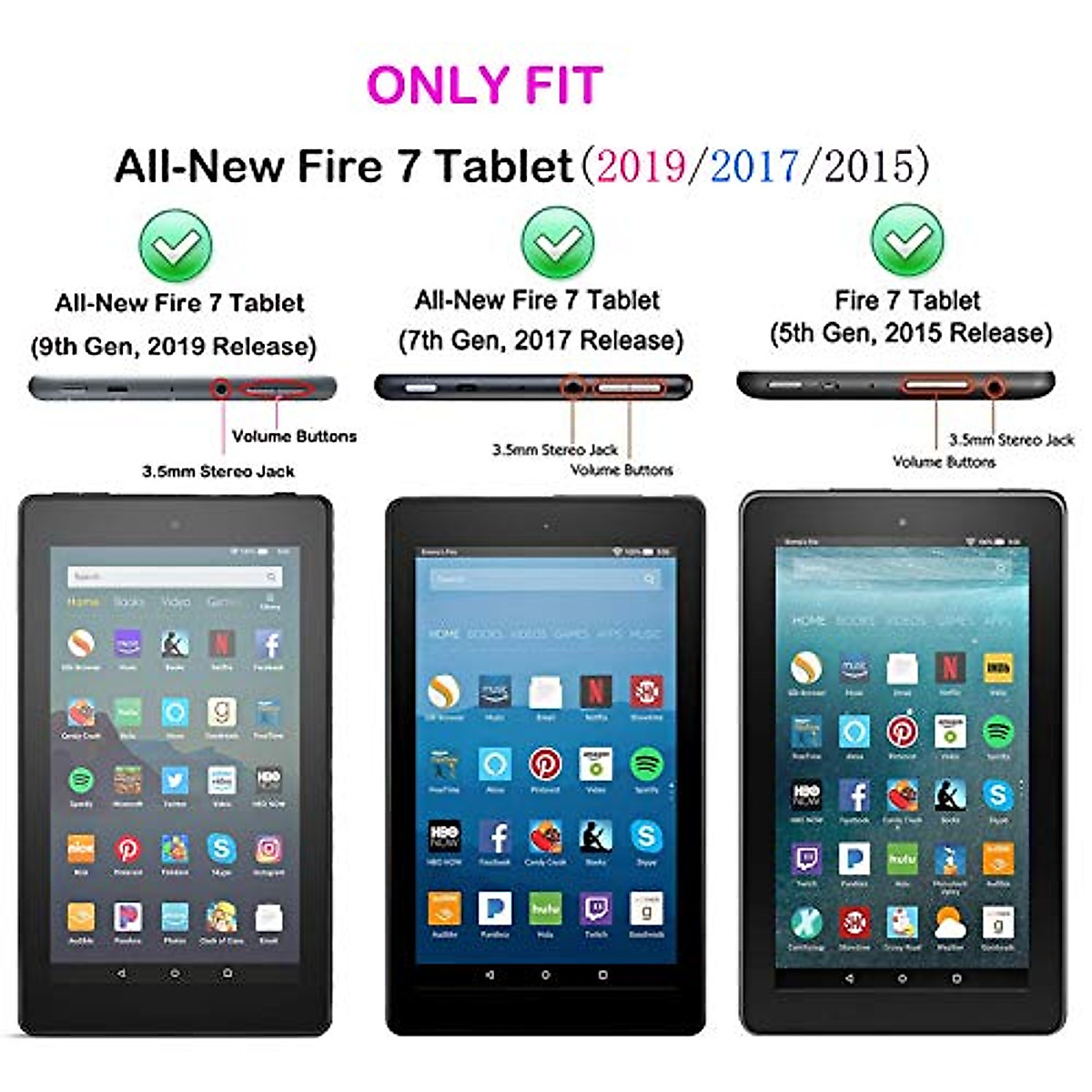 2019 Fire 7 Tablet Case for Kids -SHREBORN Kids Shock Proof Case Cover with Handle and Stand for Amazon Kindle Fire 7 Inch Tablet (Compatible with 9th/7th/5th Generation, 2019/2017/2015 Release)-Rose