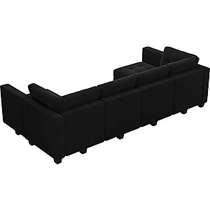 Belffin Modular Sectional U-Shaped Sofa Couch, Oversized Sectional Sleeper Sofa with Chaise and Ottoman, Modular Sofa Set with Stoarge Seat, Black
