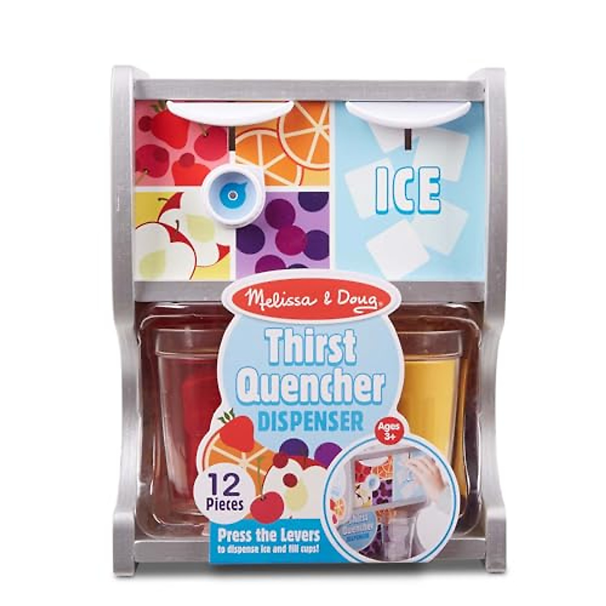 Melissa & Doug Wooden Thirst Quencher Drink Dispenser With Cups, Juice Inserts, Ice Cubes - FSC Certified