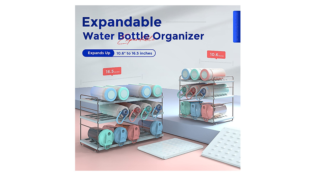 Water Bottle Organizer - 3-Shelf Adjustable Storage for Cabinets