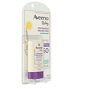 Aveeno Baby Continuous Protection Sensitive Skin Mineral Sunscreen Stick with Broad Spectrum SPF 50 for Face & Body, Naturally Sourced 100% Zinc Oxide, Travel Size, 0.47 Oz